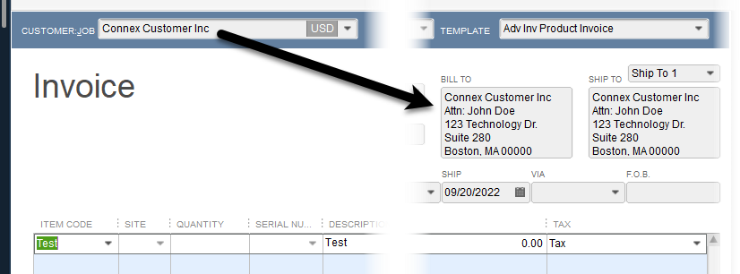 How should I format an address in QuickBooks when manually entering orders?